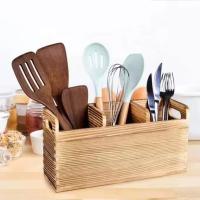 China Wooden Kitchen Multifunctional Silverware Cooking Utensils Countertop Cutlery Storage Box Fork Spoon Knife Storage Box for sale
