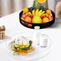 China Clear Acrylic Round Serving Tray with Handle Transparent Single Tier Organizer for Kitchen Bathroom Fruit Cosmetics Storage for sale