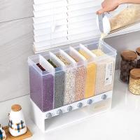 China Press-Type 6 Grid Cereal Dispenser Wall Mountable Countertop Grain Storage Box for Rice Dry Foods for sale