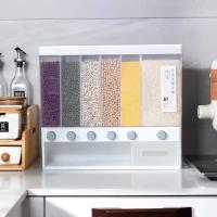 China Press-Type 6 Grid Cereal Dispenser Wall Mountable Countertop Grain Storage Box for Rice Dry Foods for sale