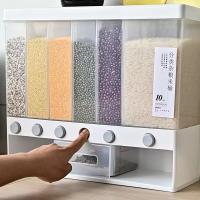 China Press-Type 6 Grid Cereal Dispenser Wall Mountable Countertop Grain Storage Box for Rice Dry Foods for sale