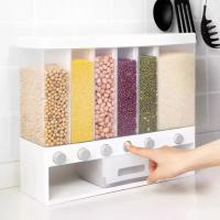 China Press-Type 6 Grid Cereal Dispenser Wall Mountable Countertop Grain Storage Box for Rice Dry Foods for sale