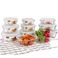 China Hot Selling Kitchen Use Food Storage Container Box Transparent Glass Organizers Portable Bento Box with Lids for sale