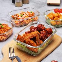 China Hot Selling Kitchen Use Food Storage Container Box Transparent Glass Organizers Portable Bento Box with Lids for sale