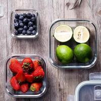 China Hot Selling Kitchen Use Food Storage Container Box Transparent Glass Organizers Portable Bento Box with Lids for sale