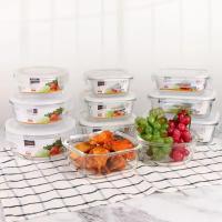 China Hot Selling Kitchen Use Food Storage Container Box Transparent Glass Organizers Portable Bento Box with Lids for sale