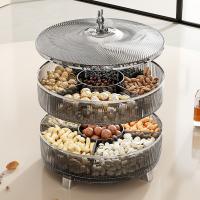 China Large Capacity Multi-layer Modern Rotating Food Organizer Box Moisture-proof Round Food Container with Lid for Snacks Nuts for sale