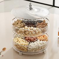 China Large Capacity Multi-layer Modern Rotating Food Organizer Box Moisture-proof Round Food Container with Lid for Snacks Nuts for sale