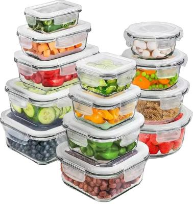China High Quality Airtight BPA-Free Lunch Bento Boxes Classic Kitchen Glass Food Storage Containers with Lids for sale