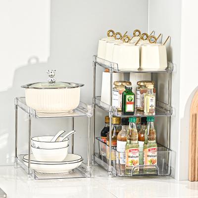 China Professional Clear Plastic Cosmetic Organizer Multi-Tier Snack Shelf Skincare Storage Box for Bedroom Living Room Kitchen for sale