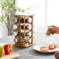 China Rotating Solid Wood Desktop Spice Rack for Kitchen Storage for Party Glass Bottles and New Model Spice Jars for sale