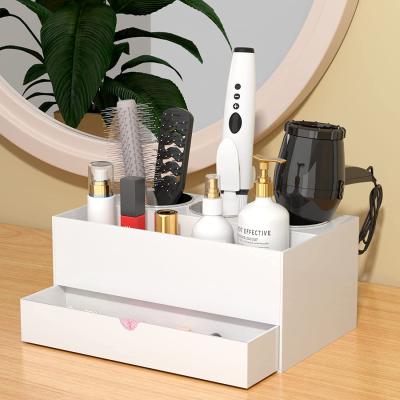 China Clear Black White Acrylic Hair Dryer Storage Box Bathroom Countertop Toiletries Shelf Dressing Table for sale