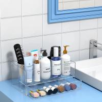 China Clear Black White Acrylic Hair Dryer Storage Box Bathroom Countertop Toiletries Shelf Dressing Table for sale