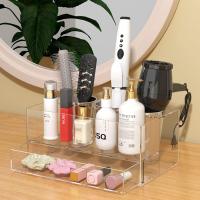 China Clear Black White Acrylic Hair Dryer Storage Box Bathroom Countertop Toiletries Shelf Dressing Table for sale