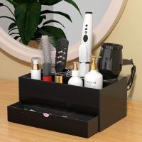 China Clear Black White Acrylic Hair Dryer Storage Box Bathroom Countertop Toiletries Shelf Dressing Table for sale