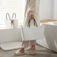 China Multifunctional Plastic Portable Storage Soft Basket Bathroom Laundry Blue Sundries Handbasket Shopping Basket for sale