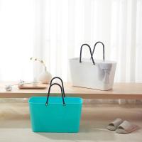 China Multifunctional Plastic Portable Storage Soft Basket Bathroom Laundry Blue Sundries Handbasket Shopping Basket for sale