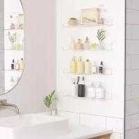 China Strong Adhesive Punch Free Acrylic Single Tier Wall Shelf for Bathroom Bookshelf Decoration Storage for sale