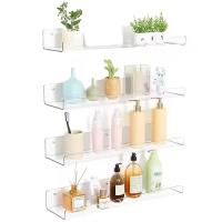 China Strong Adhesive Punch Free Acrylic Single Tier Wall Shelf for Bathroom Bookshelf Decoration Storage for sale