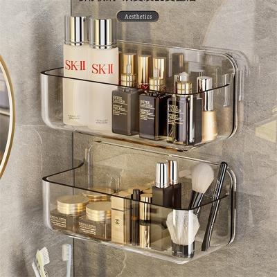 China Single Tier Plastic Storage Rack Punch-free Wall-Mounted Bathroom Storage Shelf for Restroom Balcony for sale