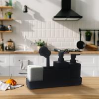 China Kitchen Soap Dispenser Sponge Rack Dishwashing Brush Holder Hand Washing Liquid Dispenser Bottles Bathroom Tray Sets Available for sale