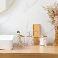 China Stylish Transparent Acrylic 4 - Piece Bathroom Toiletry Set for Organizing Soap Toothbrushes Cotton Swabs for sale