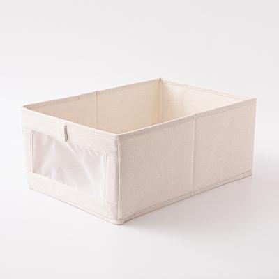 China Large Visual Window Cotton and Linen Foldable Household Fabric Storage Box Classic Square New Storage Bins for Clothes Shoes for sale