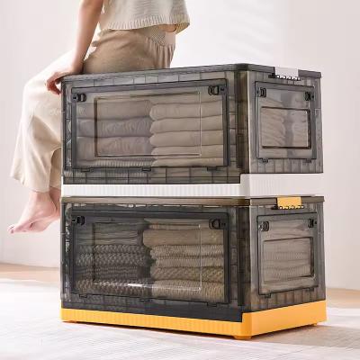 China Large Capacity Foldable Five Doors Open Clothing Storage Boxes and Stackable Transparent Plastic Furniture Closet Organizers for sale