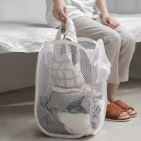 China Hot Selling Foldable Large Capacity Bathroom Laundry Basket Storage Mesh Basket for Dirty Clothes Shoes for sale