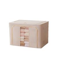 China Modern Cotton Linen Clothing Storage Box with Steel Frame Foldable Quilt Down Jacket Organizer Fabric Storage Box for sale