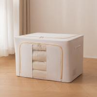 China Modern Cotton Linen Clothing Storage Box with Steel Frame Foldable Quilt Down Jacket Organizer Fabric Storage Box for sale