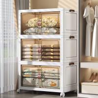 China Hot Selling Foldable Wardrobe Transparent Storage Cabinet Movable Multi-layer Organizer for Bedroom with Doors for sale