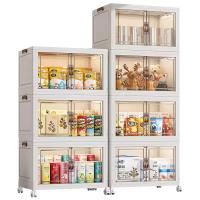 China Hot Selling Foldable Wardrobe Transparent Storage Cabinet Movable Multi-layer Organizer for Bedroom with Doors for sale