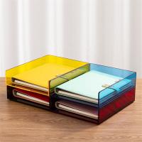 China 2-Tier Colorful Acrylic Office Organizer Drawer Large Paper Tray Easy Standing Installation Single Desktop Storage Storage Box for sale
