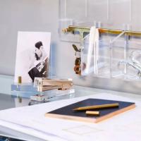 China Modern Clear Acrylic Single-Tier Office Organizer Transparent Two-Cell Wall Storage Box for Pencil and Office Supplies for sale