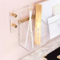 China Modern Clear Acrylic Single-Tier Office Organizer Transparent Two-Cell Wall Storage Box for Pencil and Office Supplies for sale