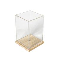China Custom Transparent Acrylic Bamboo Pen Holder with Magnetic Card Use Creative Square Stationery for Office for sale