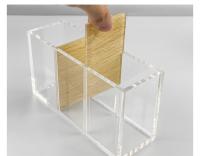 China Custom Transparent Acrylic Bamboo Pen Holder with Magnetic Card Use Creative Square Stationery for Office for sale