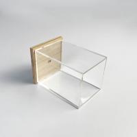 China Custom Transparent Acrylic Bamboo Pen Holder with Magnetic Card Use Creative Square Stationery for Office for sale