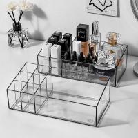China Clear and Thick Lipstick Storage Box Cosmetic Skin Care Lip Balm Glaze Desktop Storage Box Red Check Display Stand for sale