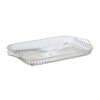 China Square Transparent Gold PET Plastic Fruit Tray Luxury Living Room Snacks & Coffee Table Candy Tray for Kitchen Use for sale