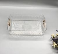 China Custom Desktop Transparent Fruit Plate Plastic PET Portable Gold Border Home Living Room Tray for sale
