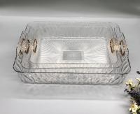China Custom Desktop Transparent Fruit Plate Plastic PET Portable Gold Border Home Living Room Tray for sale