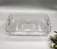 China Custom Desktop Transparent Fruit Plate Plastic PET Portable Gold Border Home Living Room Tray for sale