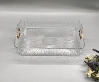 China Custom Desktop Transparent Fruit Plate Plastic PET Portable Gold Border Home Living Room Tray for sale
