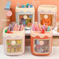 China Factory Custom Cute Cartoon Pen Holder with Drawer Creative Student Office Stationery Storage Box Space Saving Desk Organizer for sale