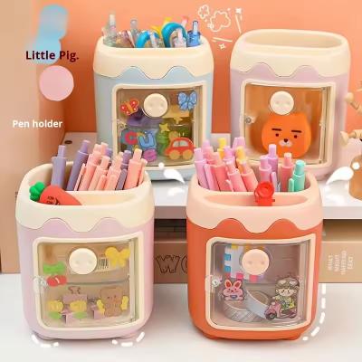 China Factory Custom Cute Cartoon Pen Holder with Drawer Creative Student Office Stationery Storage Box Space Saving Desk Organizer for sale