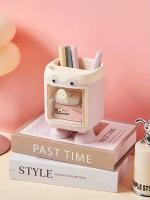 China Factory Custom Cute Cartoon Pen Holder with Drawer Creative Student Office Stationery Storage Box Space Saving Desk Organizer for sale