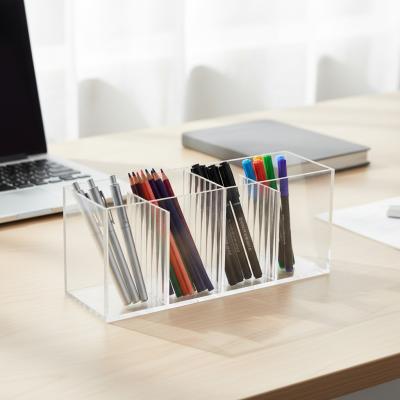 China High Quality Acrylic 4 Compartments Pencil Cup Stationery Organizer Makeup Brush Storage Box for Home Office for sale