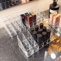 China Multiple Compartments Lipstick Makeup Brush Storage Box Modern Design Trendy Transparent Desktop Lip Gloss Organizer for sale